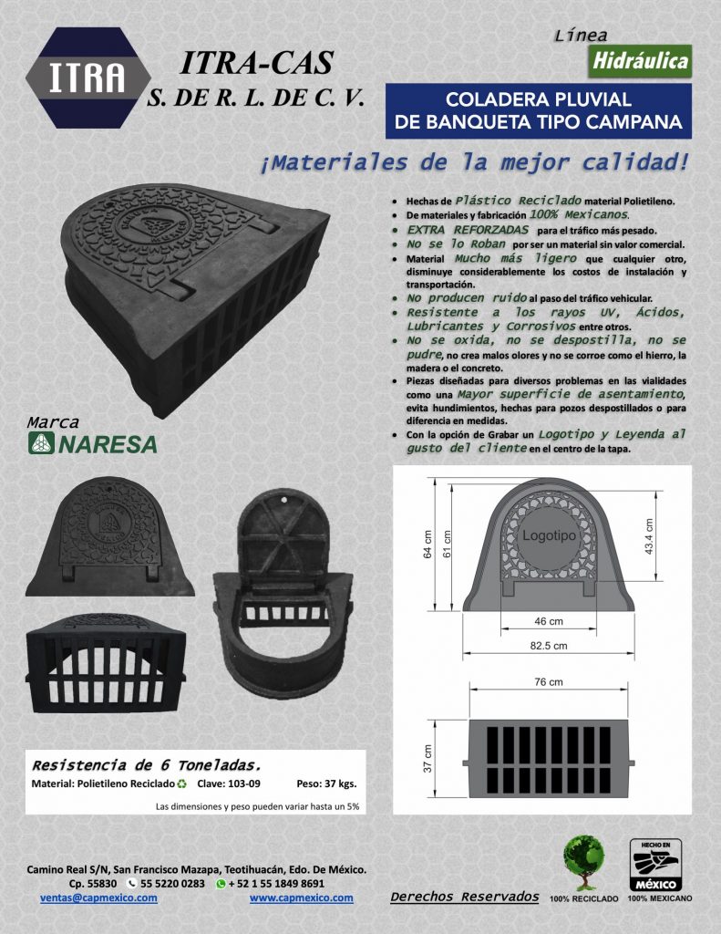 COLADERA PLUVIAL DE BANQUETA TIPO CAMPANA - Cap Mexico
